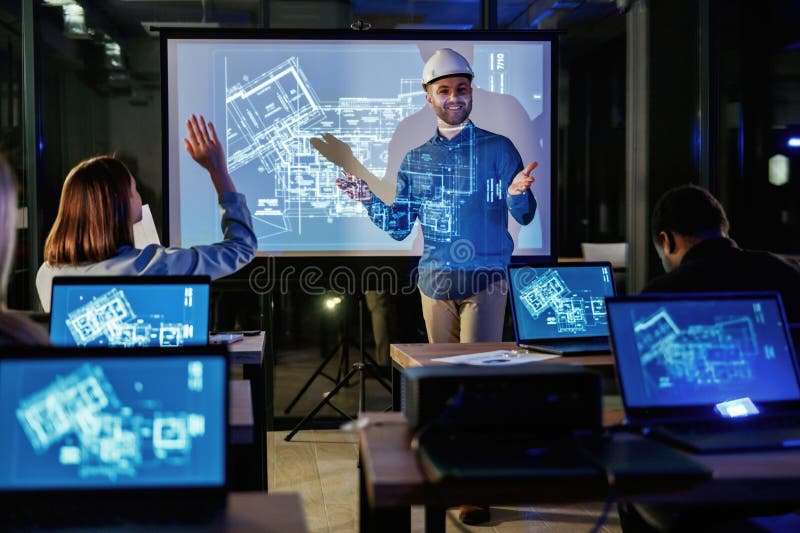 Explaining Stuff. Male Architect is Showing Construction Site Project ...