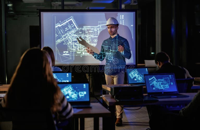 Explaining Stuff. Male Architect is Showing Construction Site Project ...