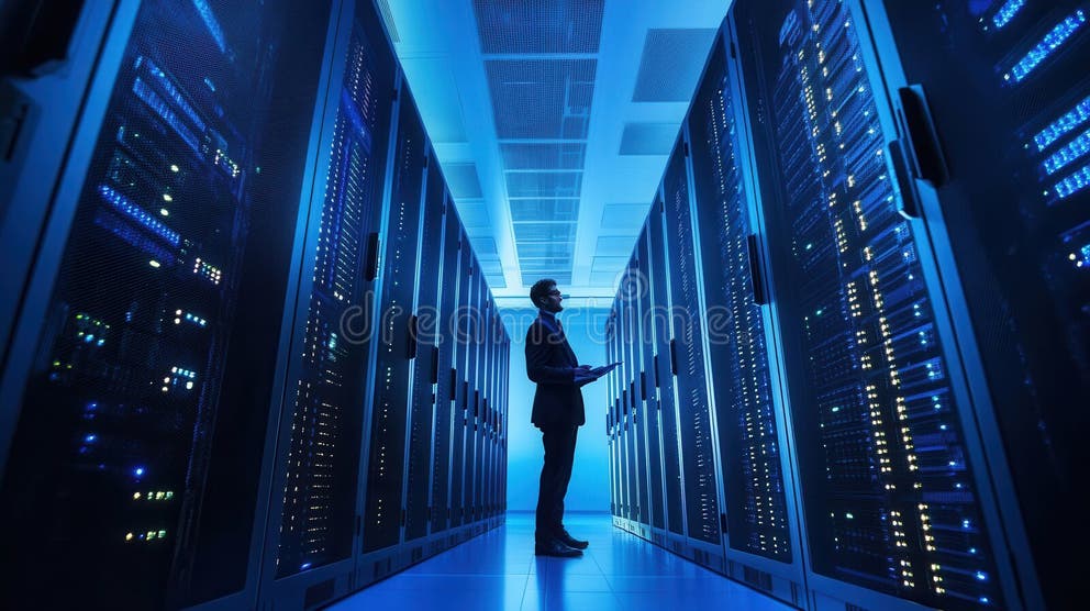 Explaining Tech Details in a Server Room Stock Illustration ...