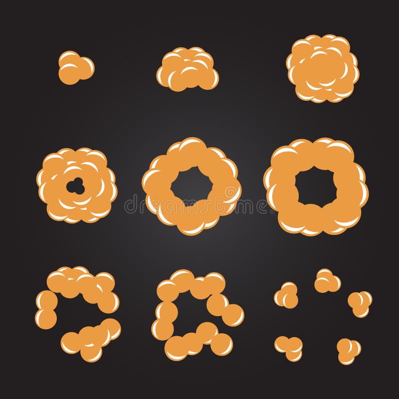 Explode Animation. Cartoon Smoke Explosion Frames Stock Vector ...