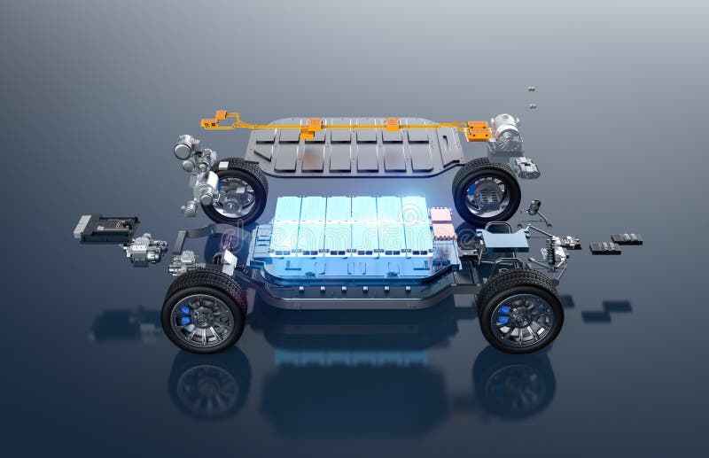 Explode View of Ev Car with Glowing Battery Element and Undercarriage ...