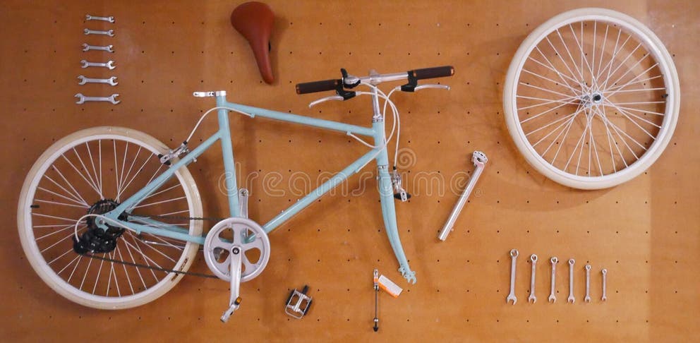 Exploded Bicycle and Tool on the Wall. Stock Photo - Image of design ...