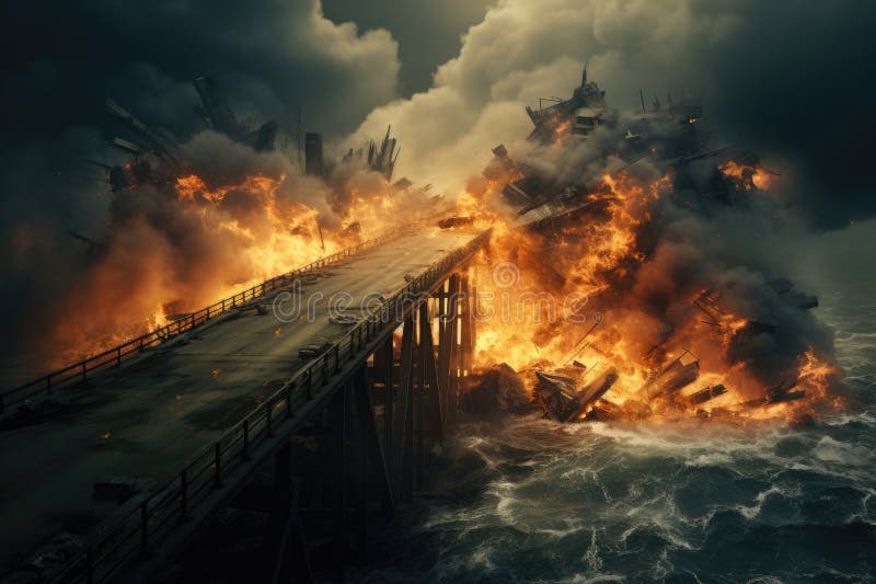 Exploded Bridge during a War by a Rocket or Bomb Stock Image - Image of ...