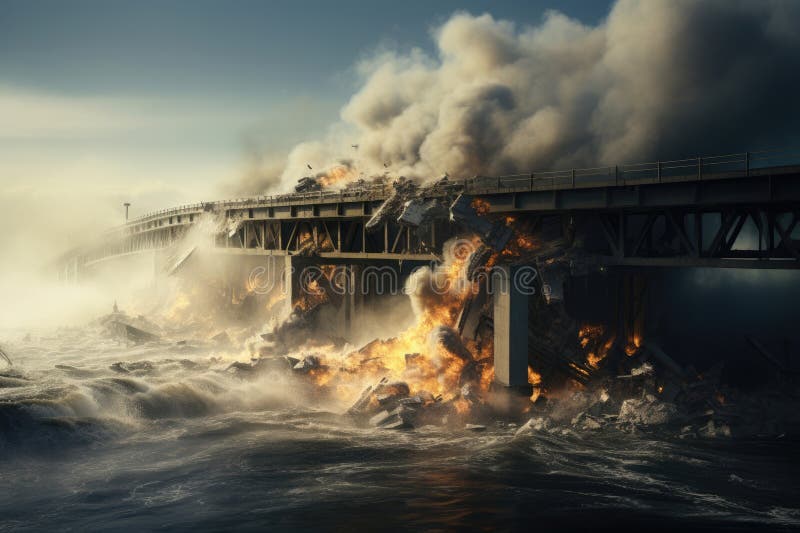 Exploded Bridge during a War by a Rocket or Bomb Stock Photo - Image of ...