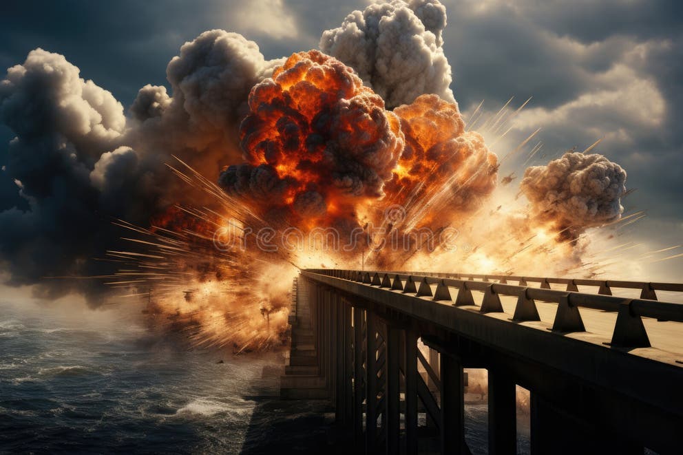 Exploded Bridge during a War by a Rocket or Bomb Stock Image - Image of ...