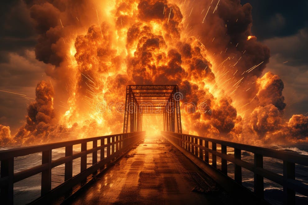 Exploded Bridge during a War by a Rocket or Bomb Stock Photo - Image of ...