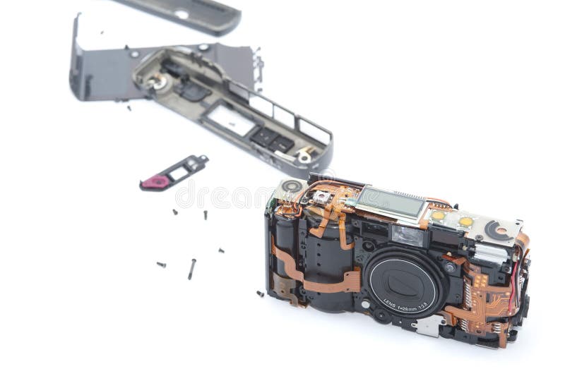 Exploded Camera Laying on White Background Stock Photo - Image of ...