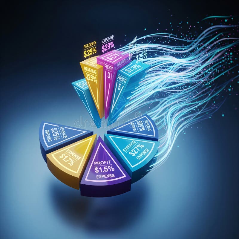 Exploded 3D Pie Chart Visualization of Revenue, Profit, and Expense ...