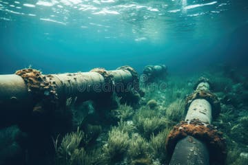Exploded Gas Pipeline on the Ocean Floor. Corroding Old Gas Main Stock ...