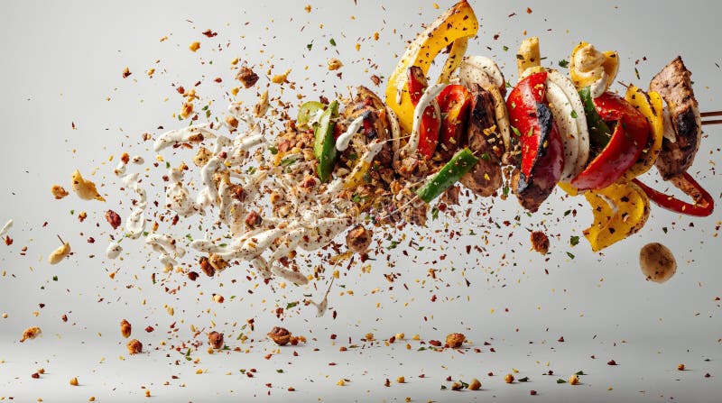 Exploded Kebab with Fresh Vegerables on Light Background Stock ...