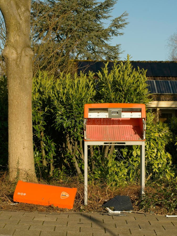 Exploded Orange Dutch Mail Box Stock Photo - Image of orange, caused ...