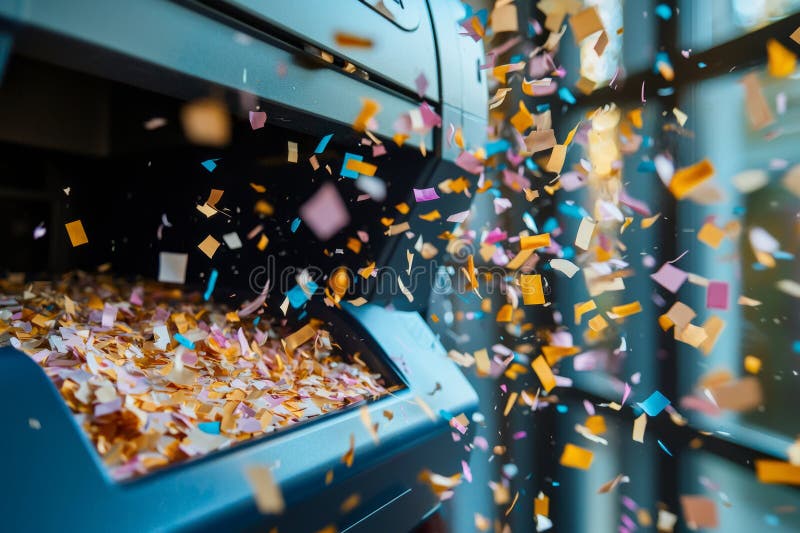 Exploding Paper Shredder with Vibrant Flying Fragments Stock Photo ...