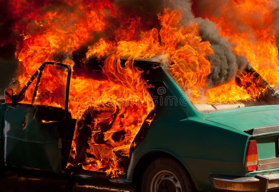 Exploded Parking Car on Fire Stock Image - Image of flame, emergency ...