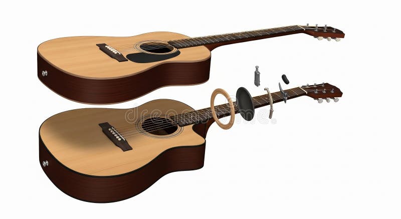 Acoustic Guitar Exploded View Illustration: Showing Parts and Assembly ...