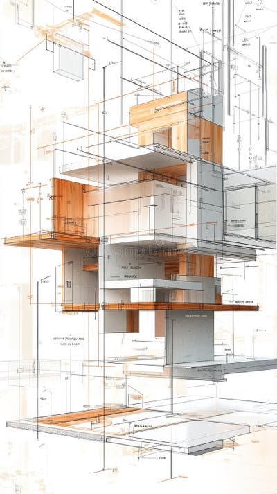 Exploded View Architectural Model Showing Wood and Concrete Structure ...
