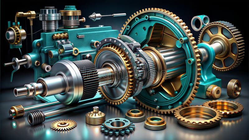 Exploded View of an Automotive Engine with Labeled Components and Gear ...
