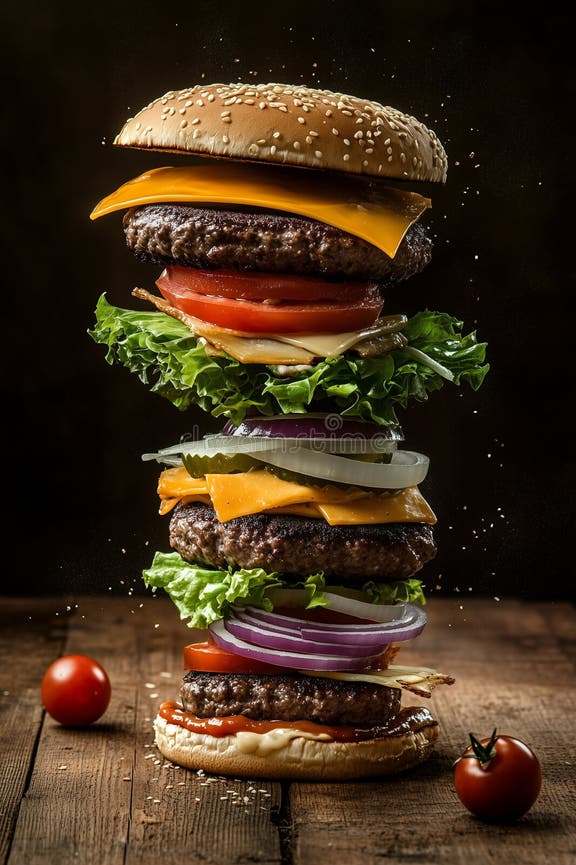 Exploded View Beef Cheeseburger Stock Illustration - Illustration of ...