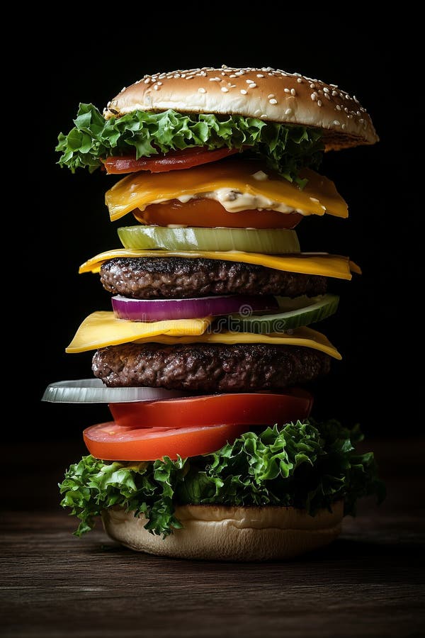 Exploded View Beef Cheeseburger Stock Illustration - Illustration of ...