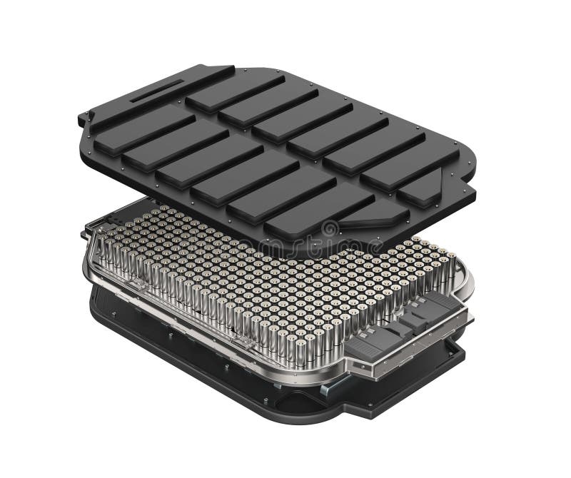 Exploded View of Black Ev Battery Pouch with Cylindrical Cells Stock ...