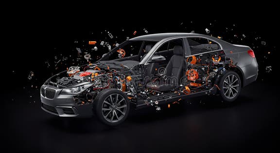 Exploded View of a Car stock photo. Image of components - 382659300