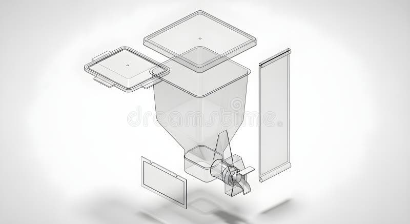 Exploded View of a Clear Plastic Grain Dispenser with Removable ...