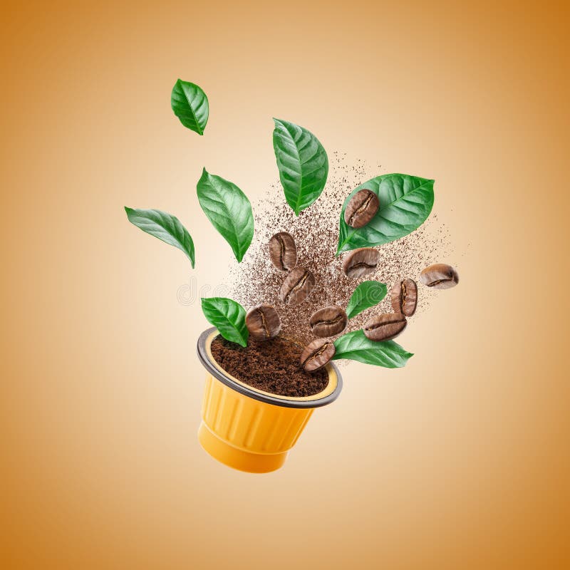 Exploded View of Coffee Grinder with Roasted Beans and Leaves Stock ...