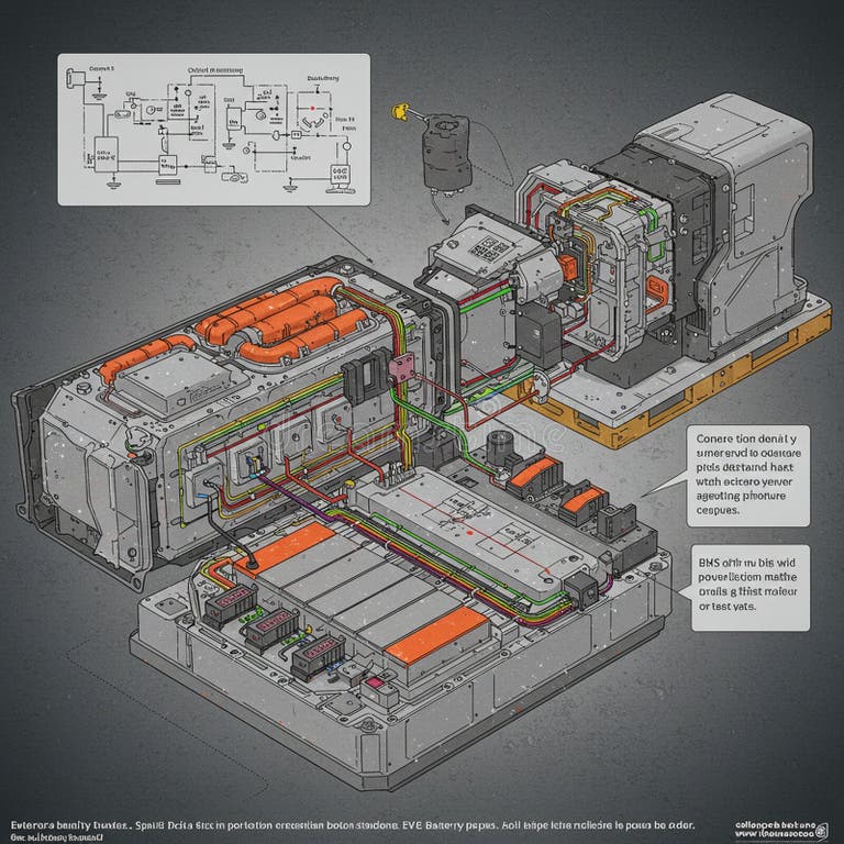 Exploded View of a Complex Electrical System, Likely a Battery Pack ...