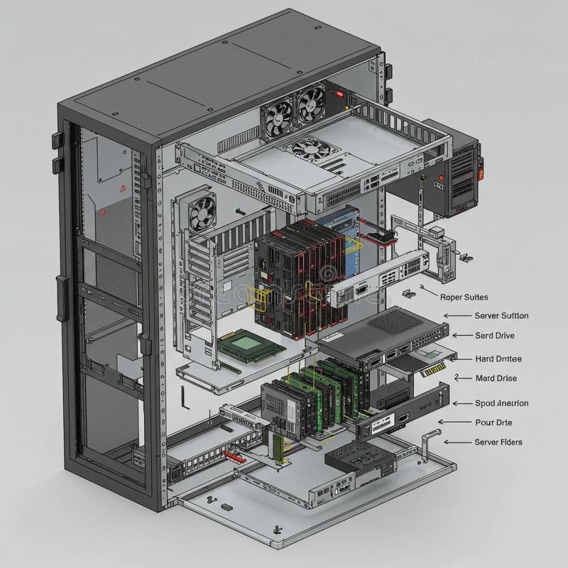 Exploded View of a Computer Server Showcasing Internal Components in ...