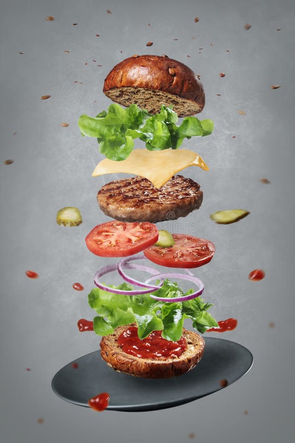 Exploded View Diagram of Cheeseburger Stock Photo - Image of cheese ...