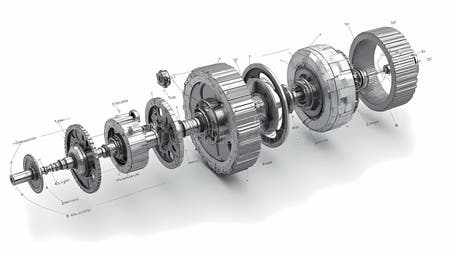 Exploded View of an Electric Motor Detailed Diagram with Engineering ...