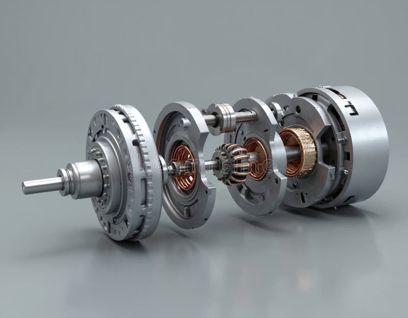 Exploded View of Electric Vehicle Motor with Detailed Components on ...