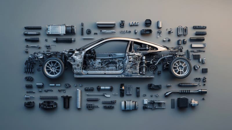 Exploded View of a Generic Sports Car Revealing Its Internal Components ...