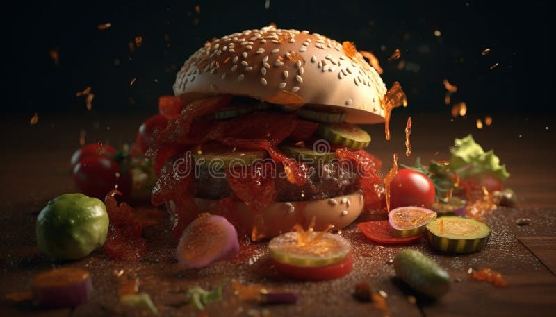 Exploded view hamburger stock image. Image of cuisine - 274442371