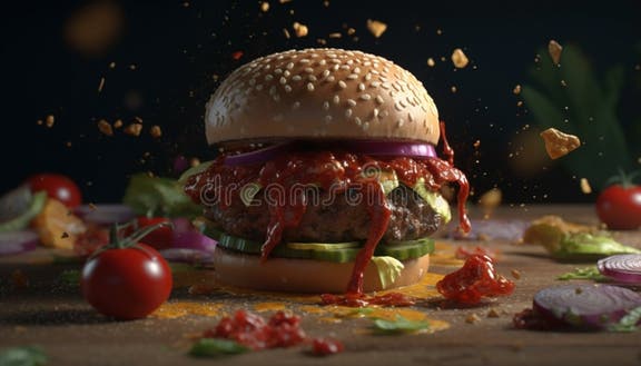 Exploded view hamburger stock photo. Image of giant - 274442372