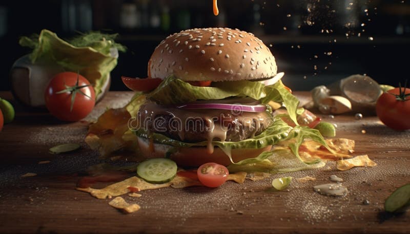 Exploded view hamburger stock photo. Image of exploded - 274442376