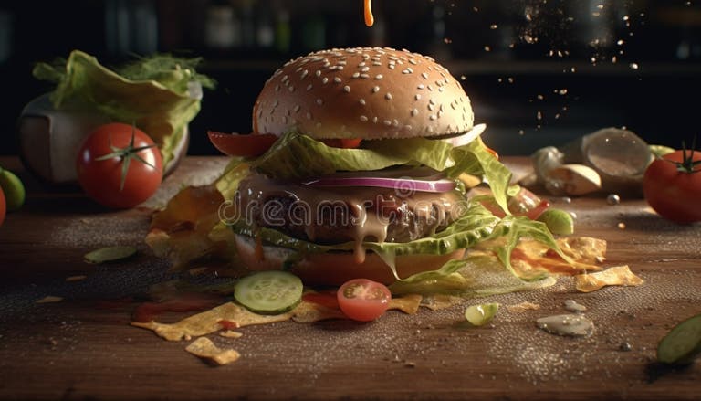 Exploded view hamburger stock photo. Image of exploded - 274442376