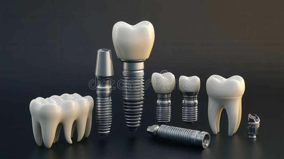 Detailed 3D Render of a Dental Implant in Exploded View with Components ...