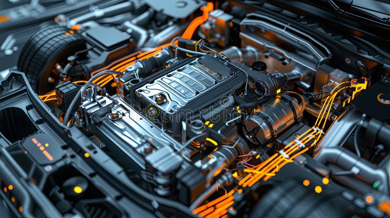 Exploded View Illustration of an Electric Car Engine Detailed Cutaway ...