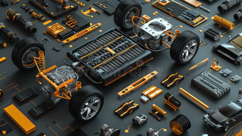 Exploded View Illustration of Electric Vehicle Battery Components ...