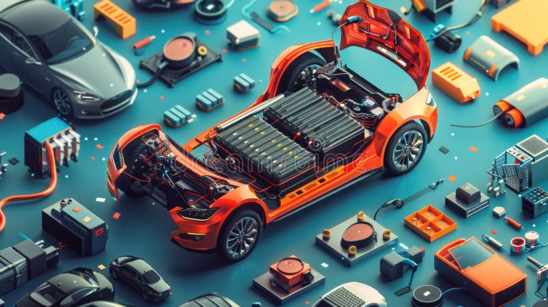 Exploded View Illustration of Electric Vehicle Battery Components ...