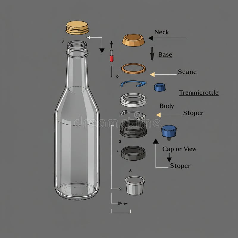 Exploded View Illustration of a Glass Bottle with Its Components ...