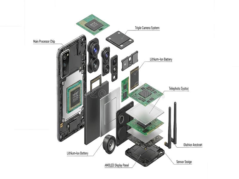 Exploded View of a Modern Smartphone Revealing Internal Components and ...