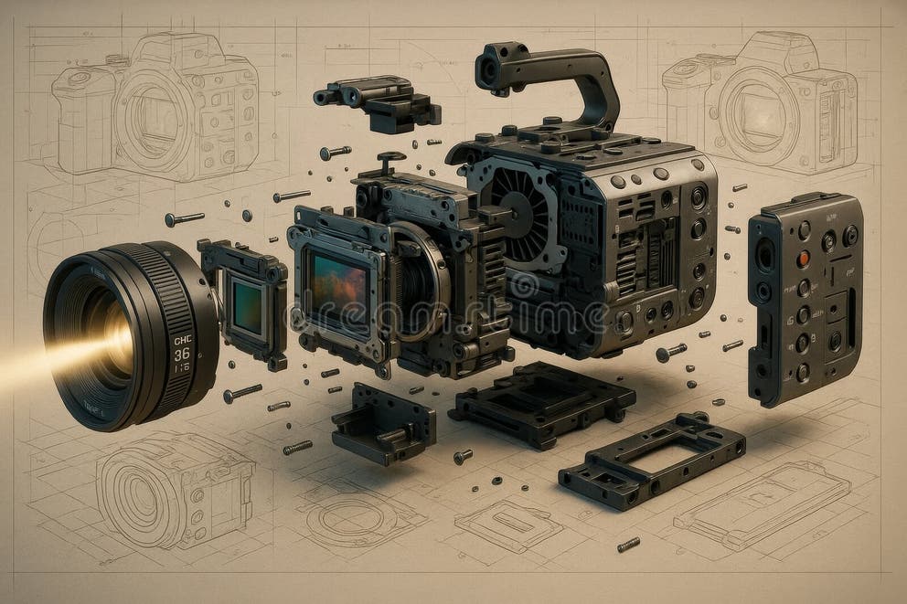 An Exploded View of a Professional Digital Cinema Camera Showing ...