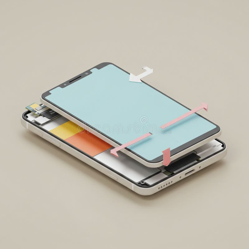 Exploded View of a Smartphone with Components Separated. the Screen is ...