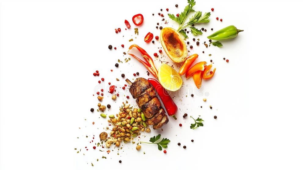 Exploded View of Various Spices and Herbs with a Wooden Bowl Stock ...