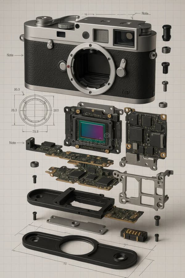 Exploded View of a Vintage Camera Detailed Breakdown of Internal ...