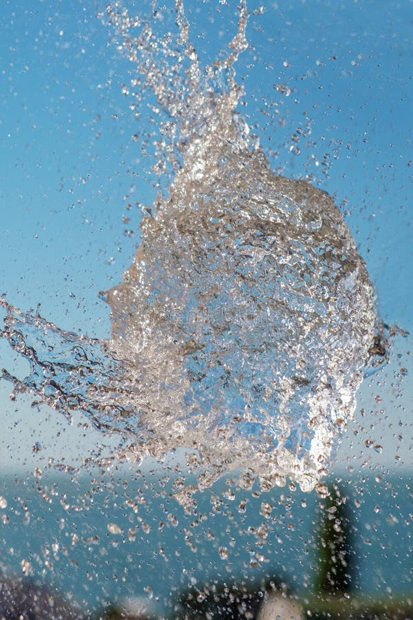 Exploded Water, Abstract Water Shape in the Air Over the Sea with Blue ...