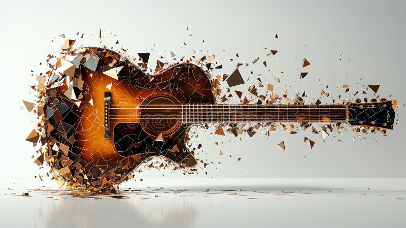 Exploding Acoustic Guitar Art Music Vibration with Shattered Glass ...