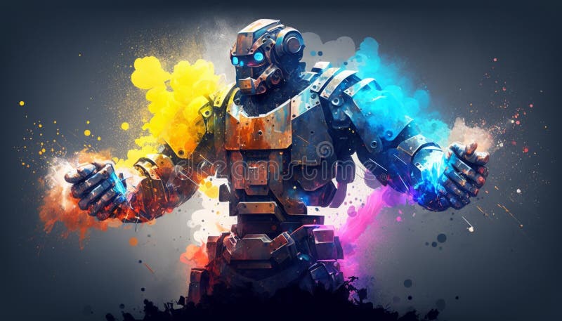 Exploding AI Metaverse Robot with Digital Art Style. Electric Man ...