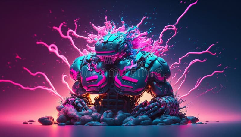 Exploding AI Metaverse Robot with Digital Art Style. Electric Man ...